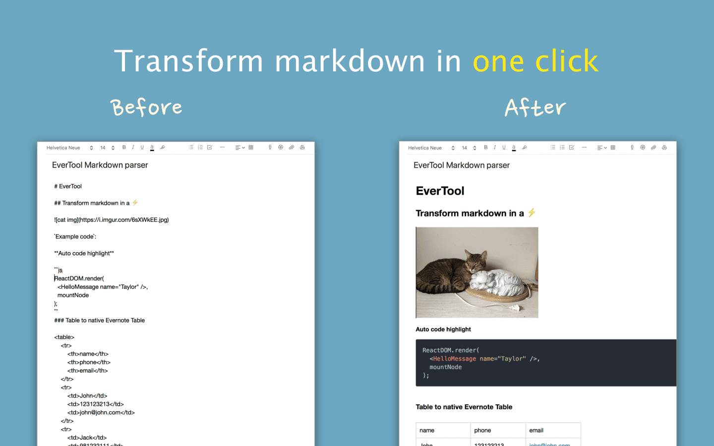 Markdown and code highlight for Evernote - EverTool
